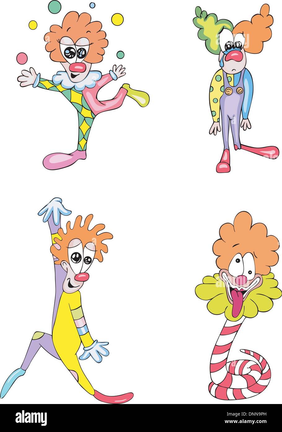 Funny and happy clowns. Set of color vector illustrations Stock Vector ...