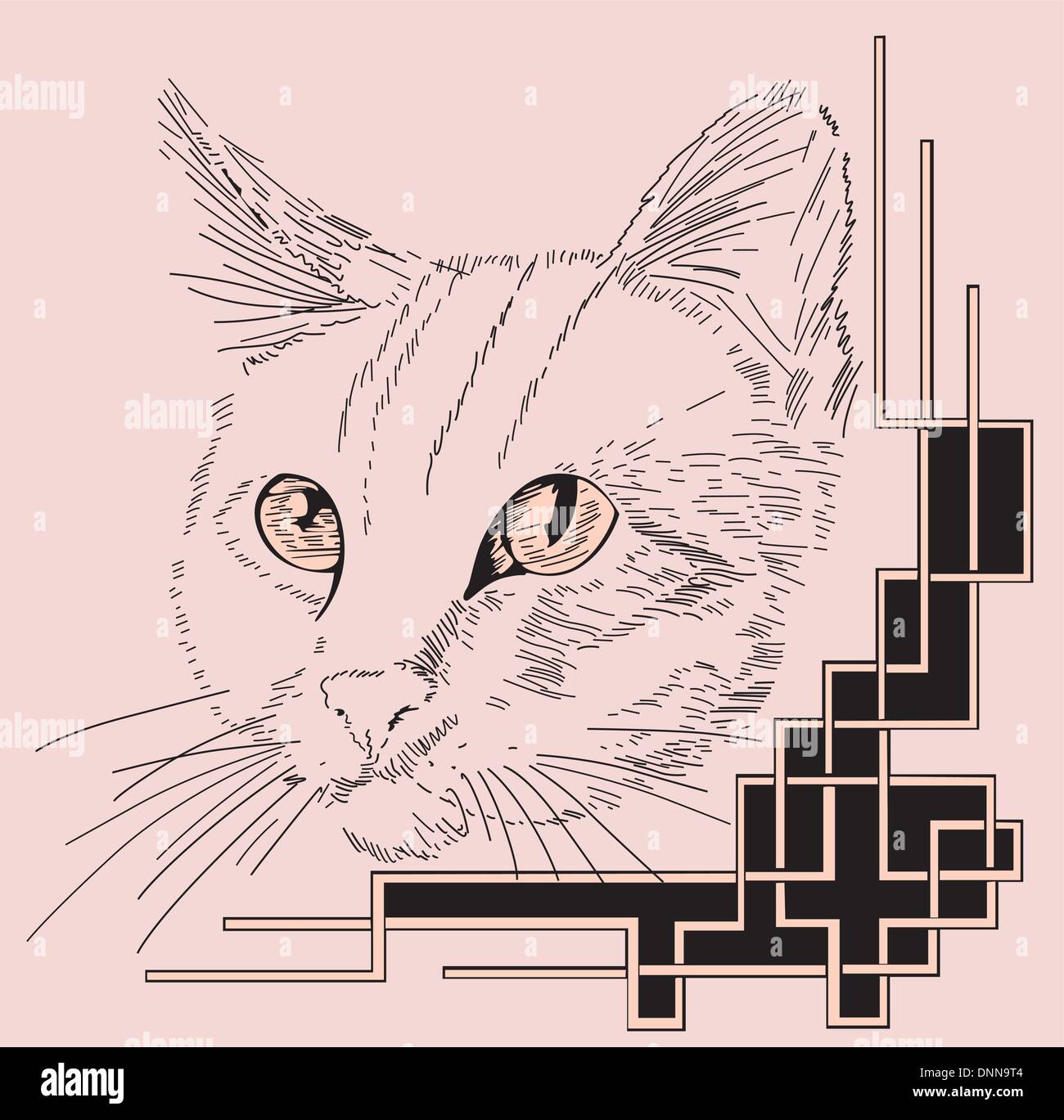 Decorative corner with nice cat. Vector sketch Stock Vector Image & Art ...