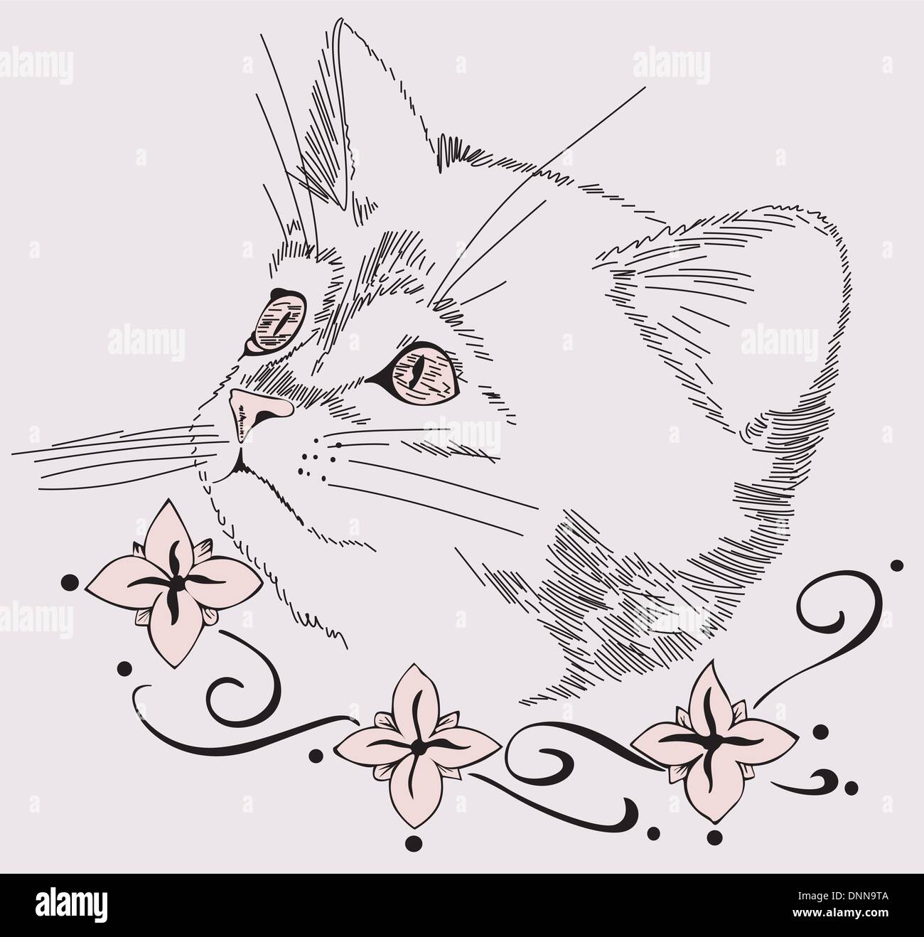 Decorative design with nice cat. Vector sketch Stock Vector Image & Art ...