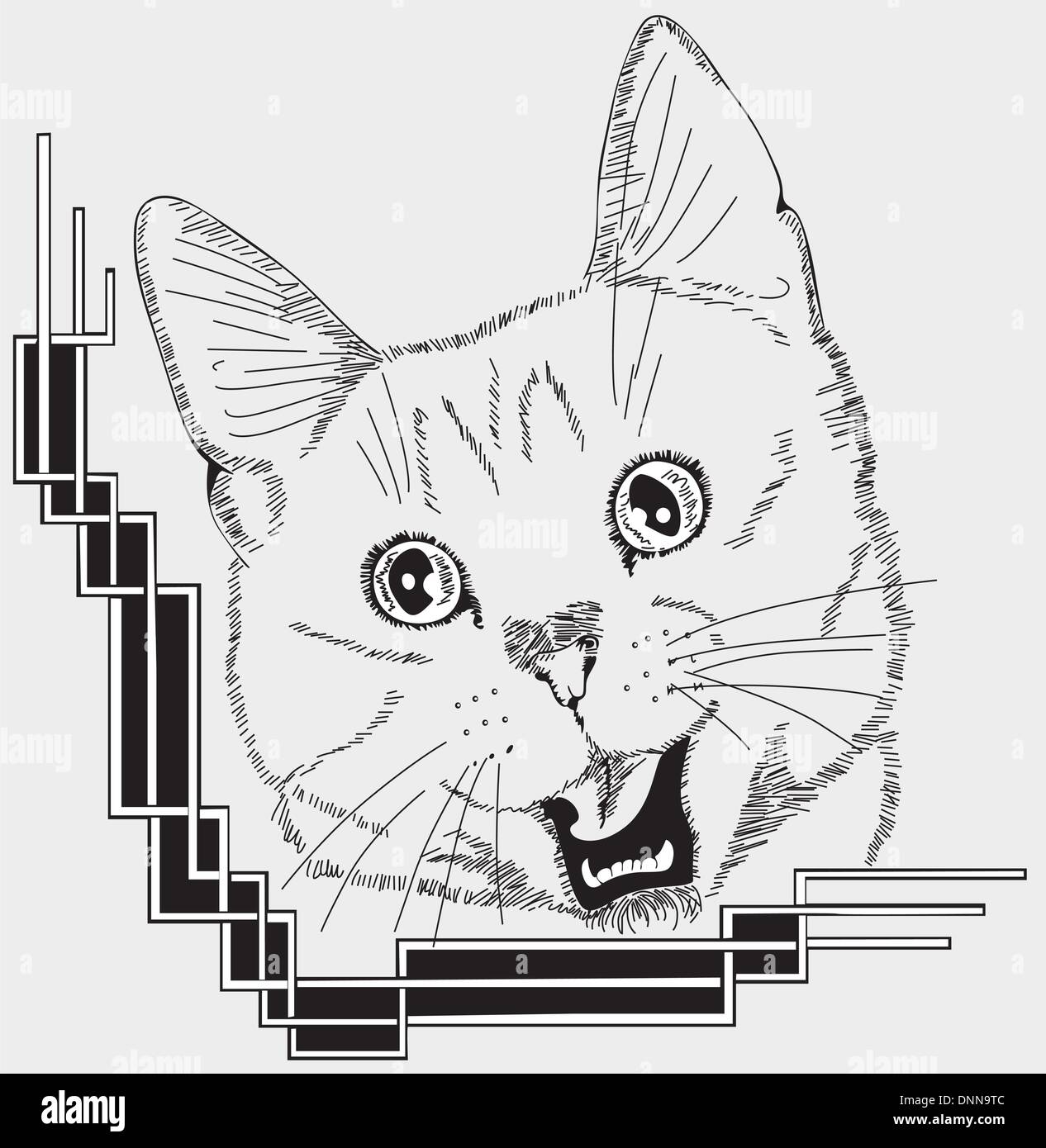 Decorative corner with nice cat. Vector sketch Stock Vector Image & Art ...