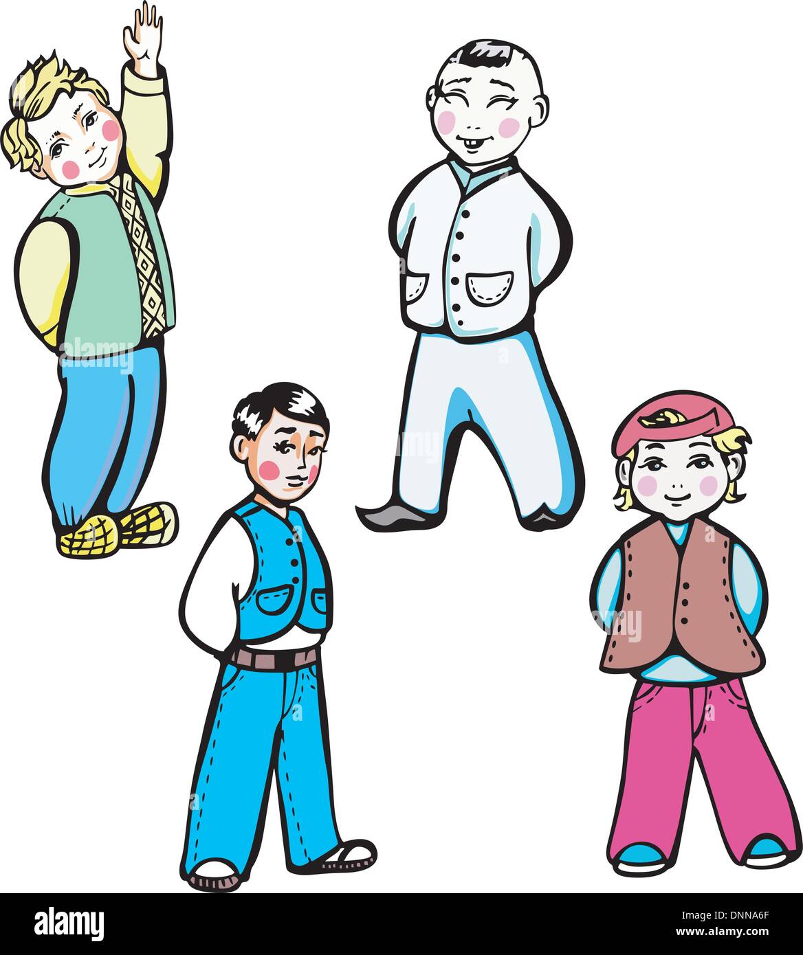 Four boys. Set of color vector illustrations Stock Vector Image & Art ...