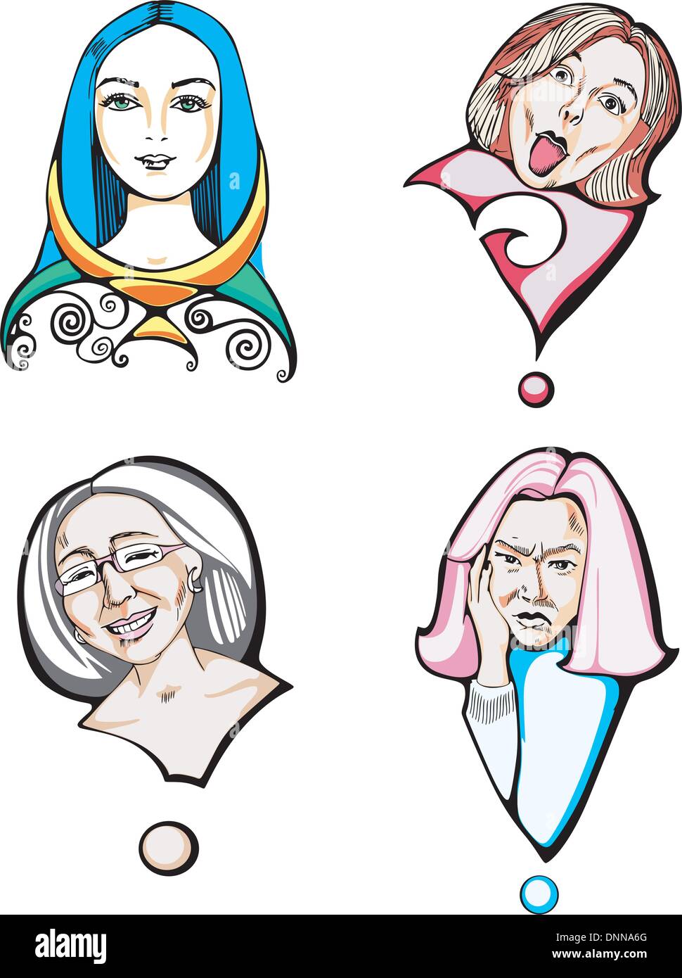 Four women. Set of color vector illustrations Stock Vector Image & Art ...