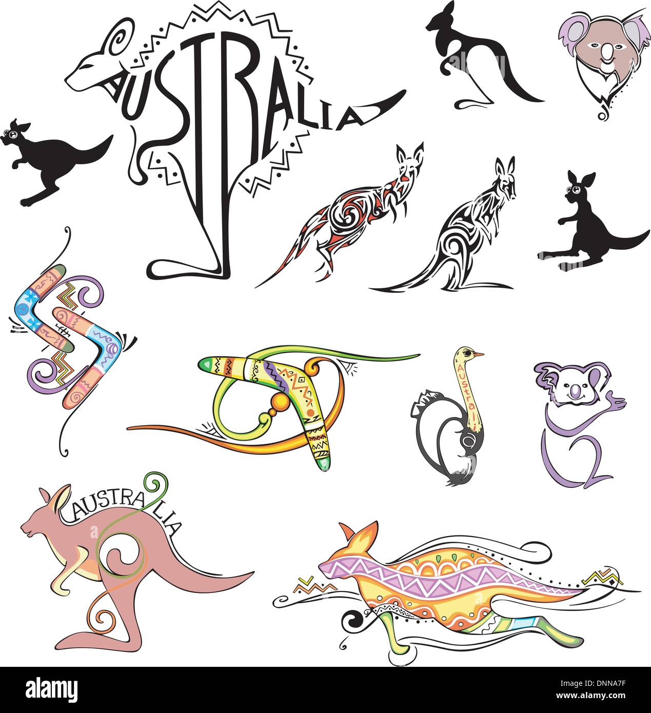 Set of original logos for travel to Australia. Black and white vector ...