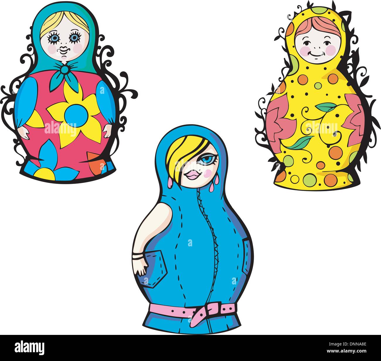 Russian matryoshka dolls. Set of color vector illustrations Stock ...