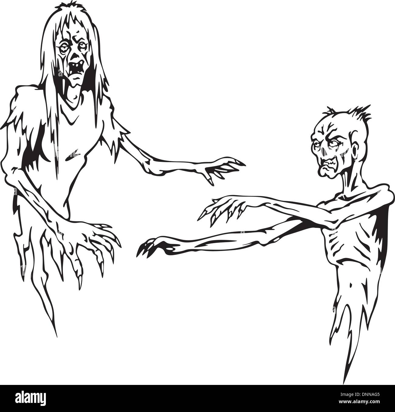 Two zombies. Set of black and white vector illustrations Stock Vector ...