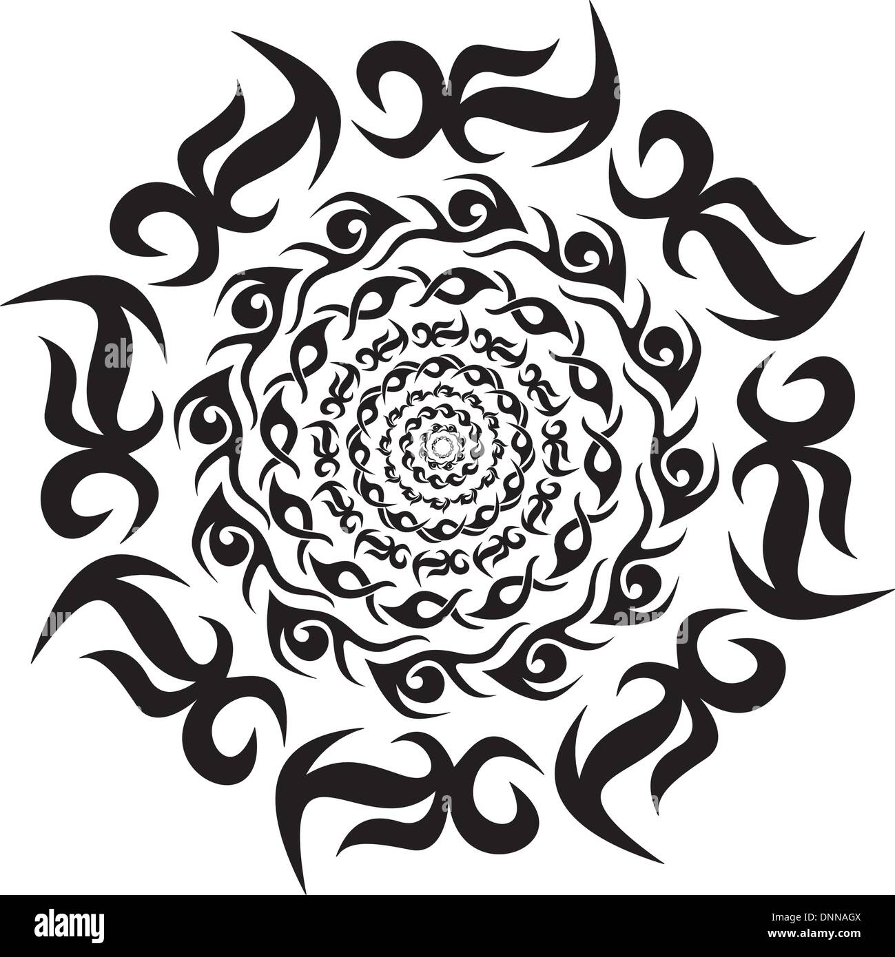 Round tribal decorative pattern. Black and white vector illustration ...