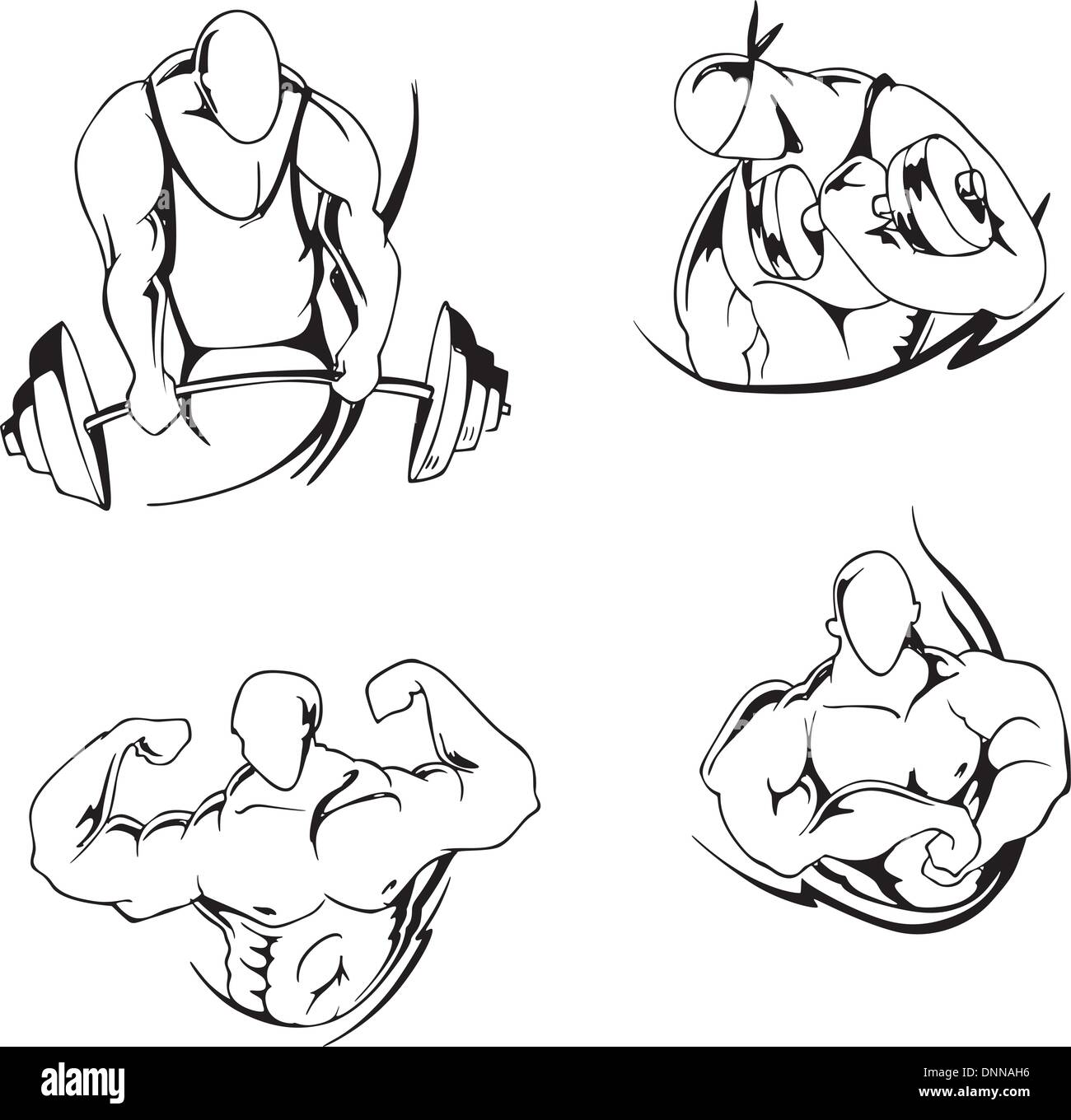 Weight lifting and bodybuilding. Set of black and white vector ...