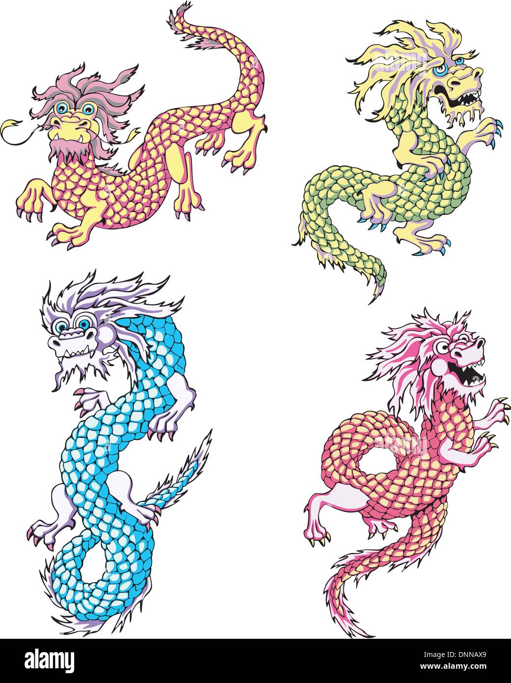 Funny chinese dragons. Set of color vector illustrations Stock Vector ...