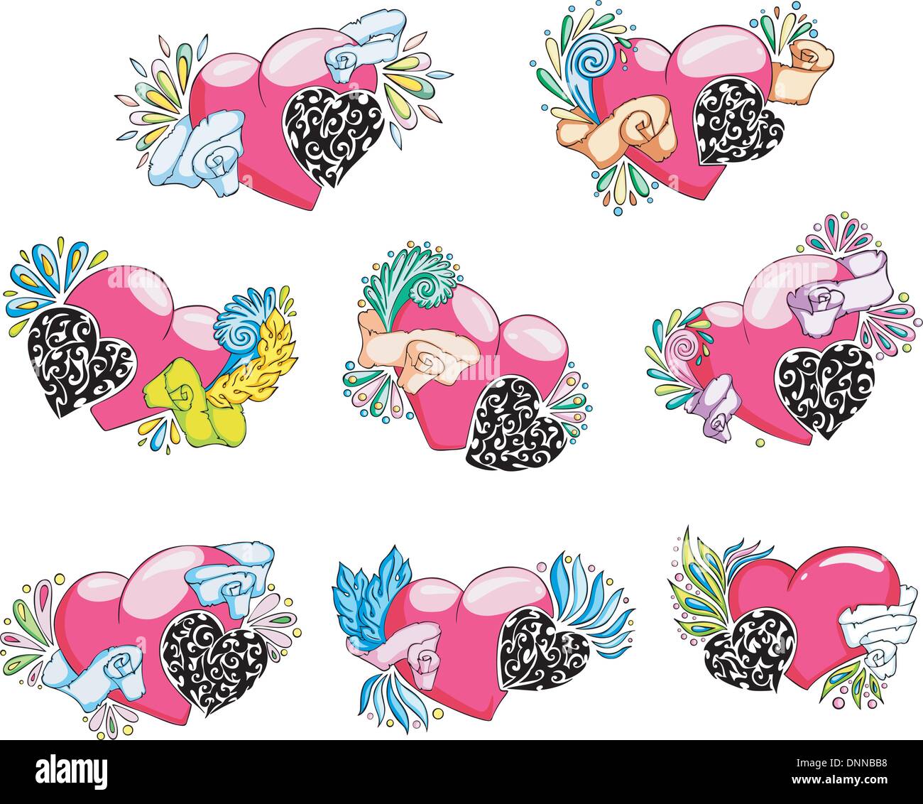 Set of stylized hearts. Color vector illustrations Stock Vector Image ...