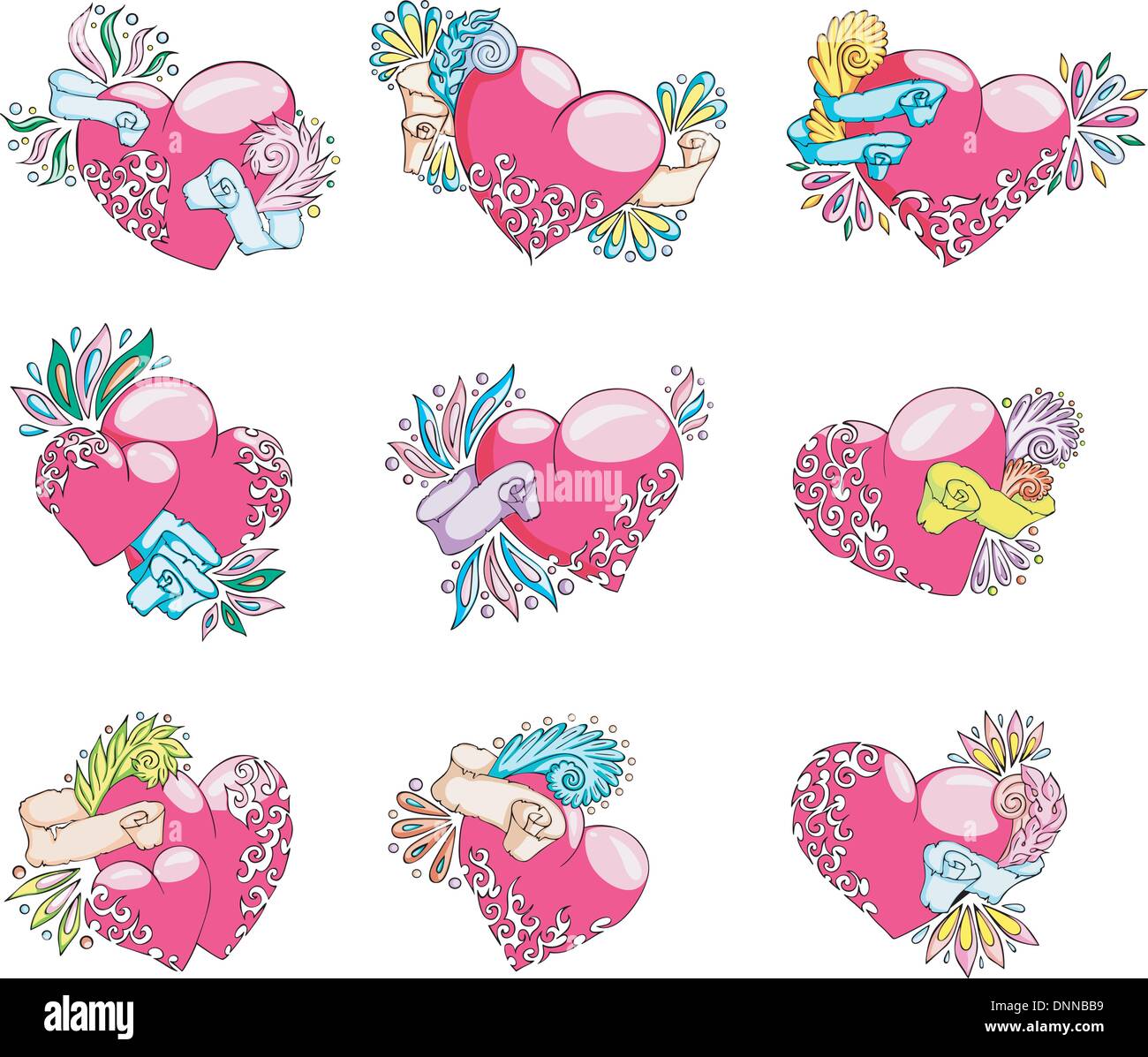 Set of stylized hearts. Color vector illustrations Stock Vector Image ...