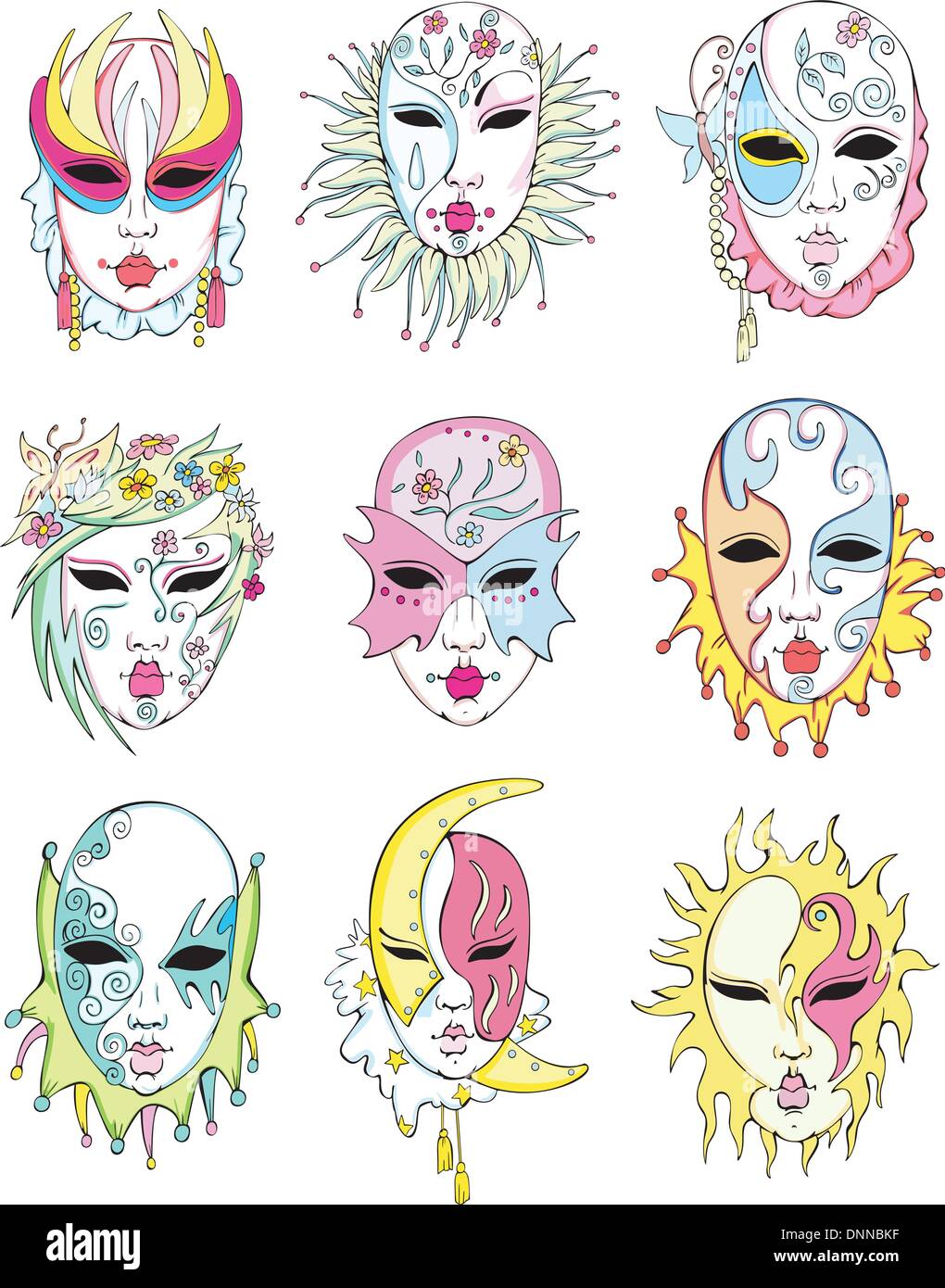 Women in Venetian carnival masks. Set of vector illustrations Stock ...