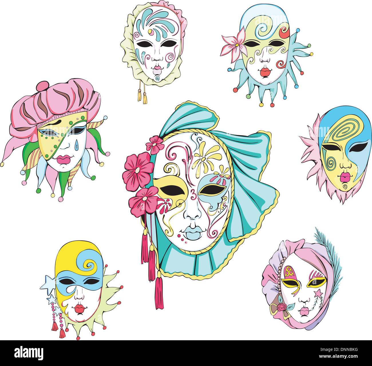 Women in Venetian carnival masks. Set of vector illustrations Stock ...