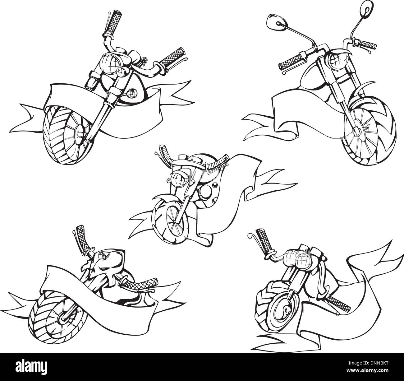 Motorcycle templates with ribbons. Set of black and white vector ...