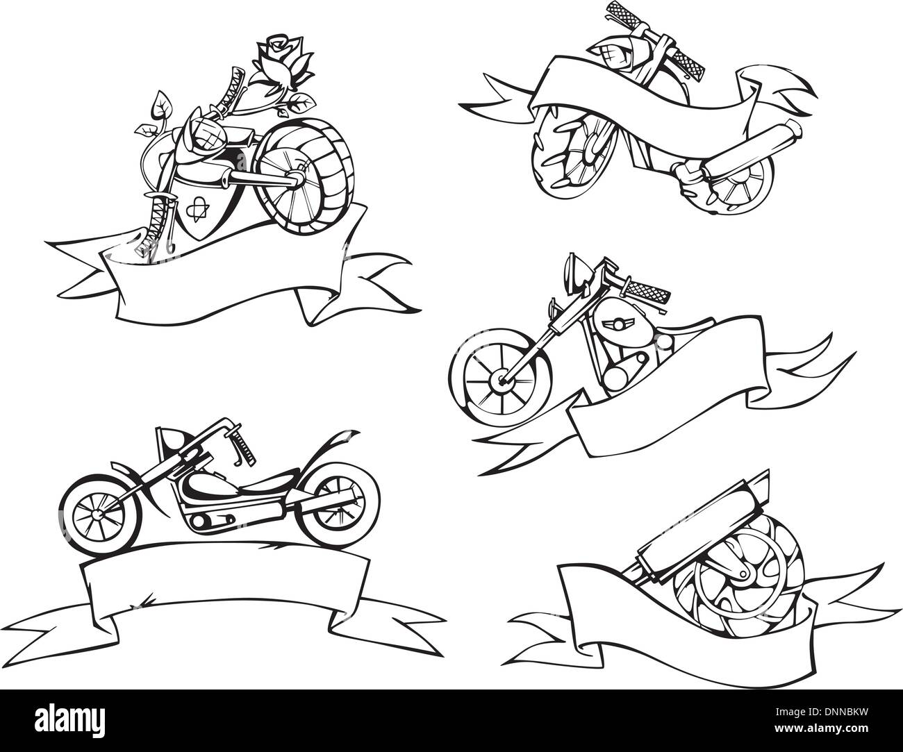 Motorcycle templates with ribbons. Set of black and white vector ...
