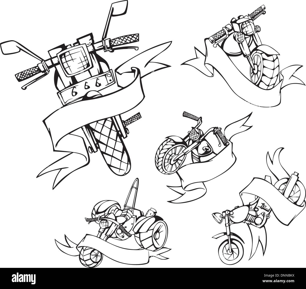 Motorcycle templates with ribbons. Set of black and white vector ...