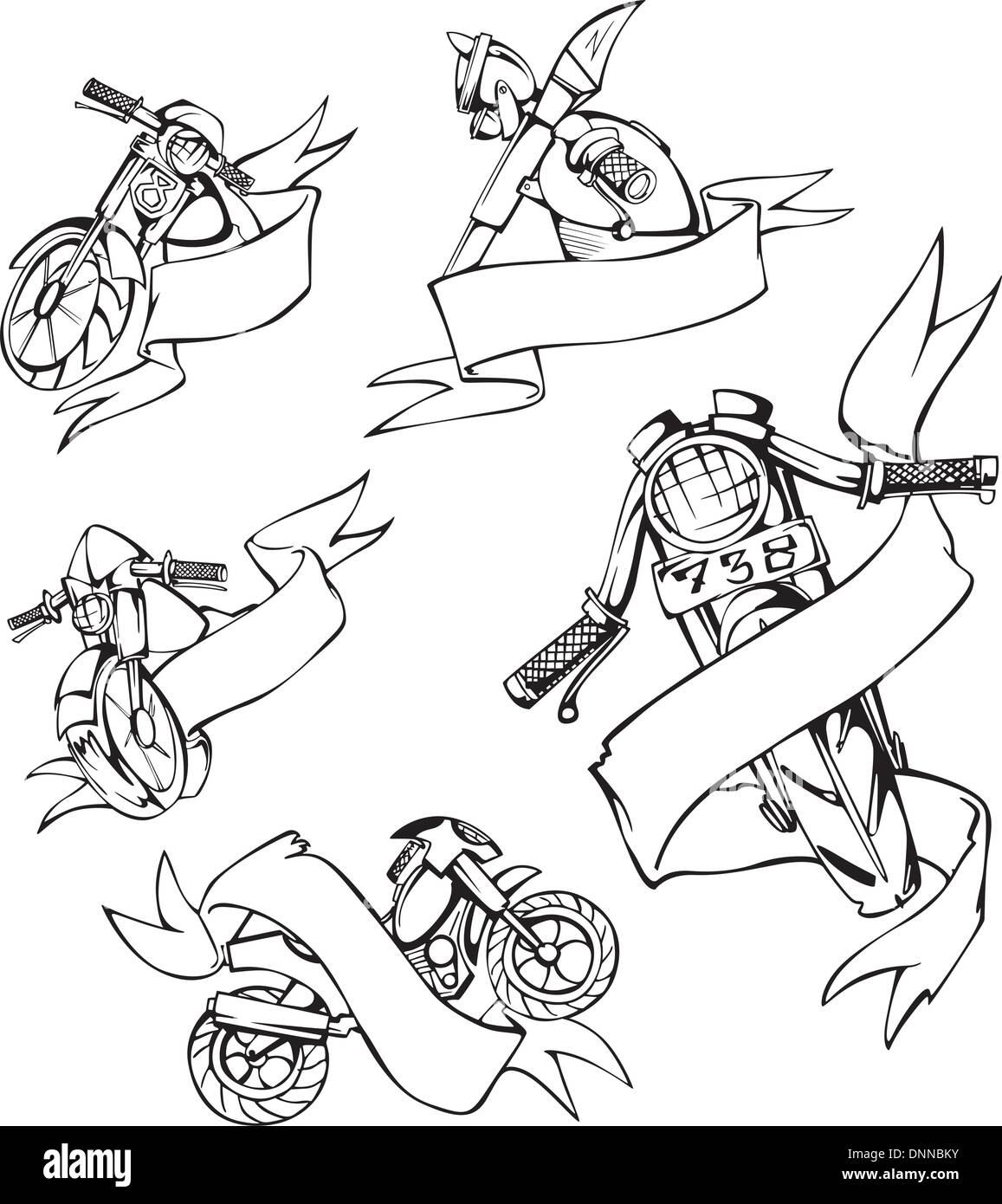 Motorcycle templates with ribbons. Set of black and white vector ...