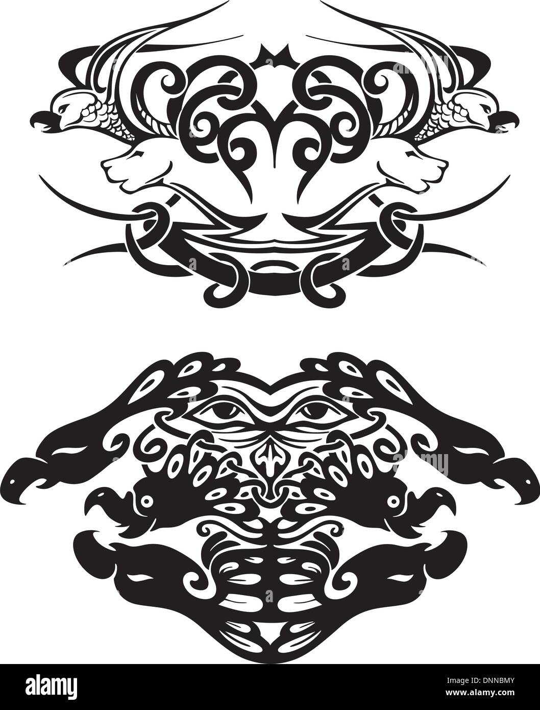 Stylized symmetric vignettes with birds. Vector illustration EPS8 Stock ...