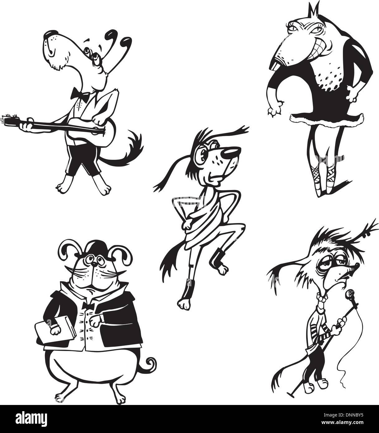 Animal cartoons set color black white Cut Out Stock Images & Pictures ...