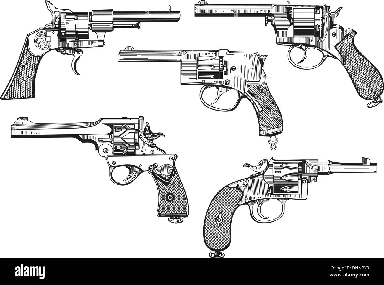 Vector set of old revolvers. Skethes Stock Vector Image & Art - Alamy