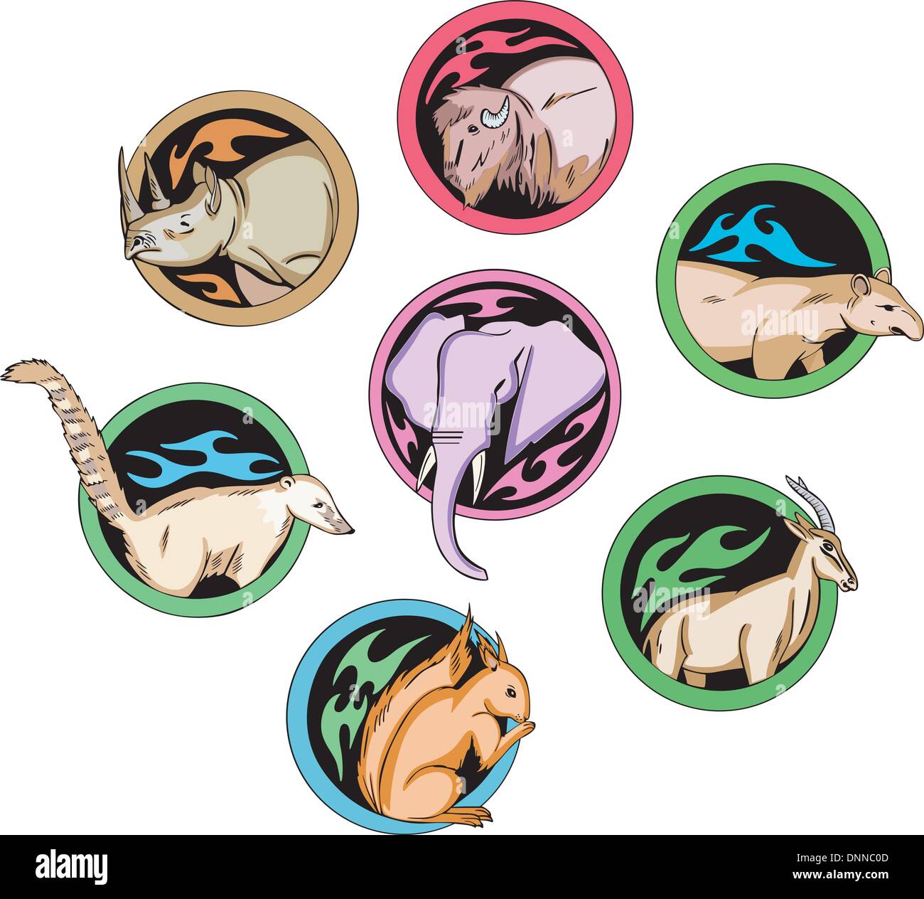 Vector set of decorative round dingbats with miscellaneous animals ...