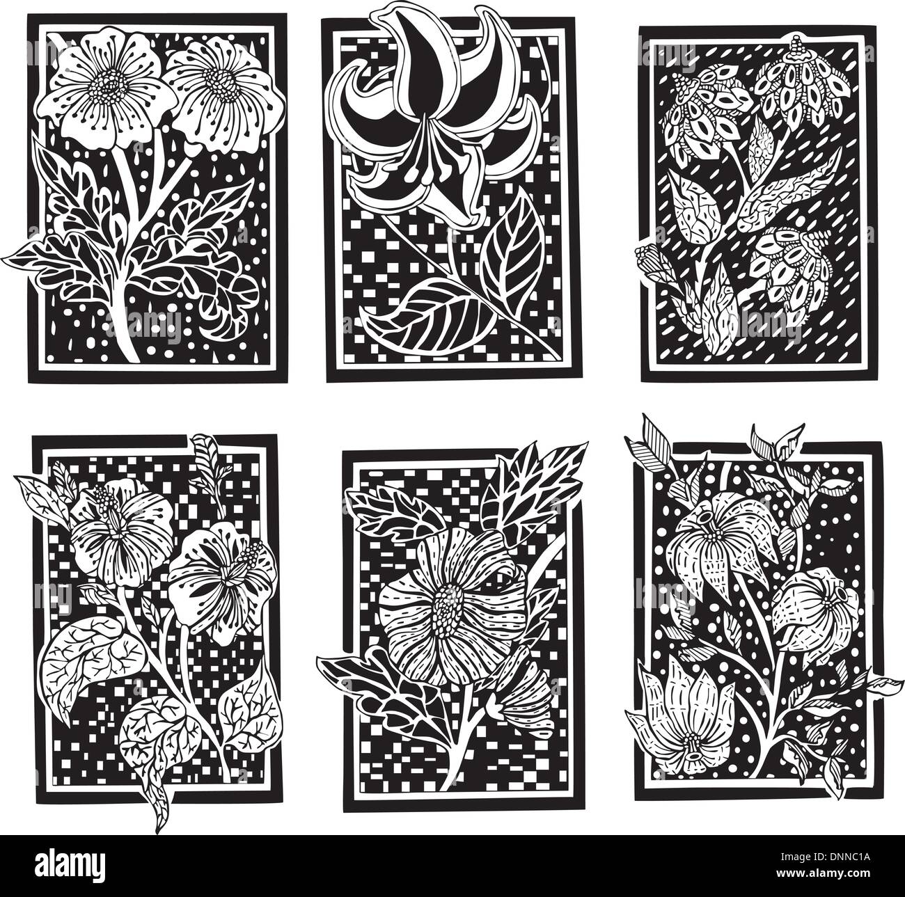 Vector set of floral rectangle patterns. Black and white decorations ...