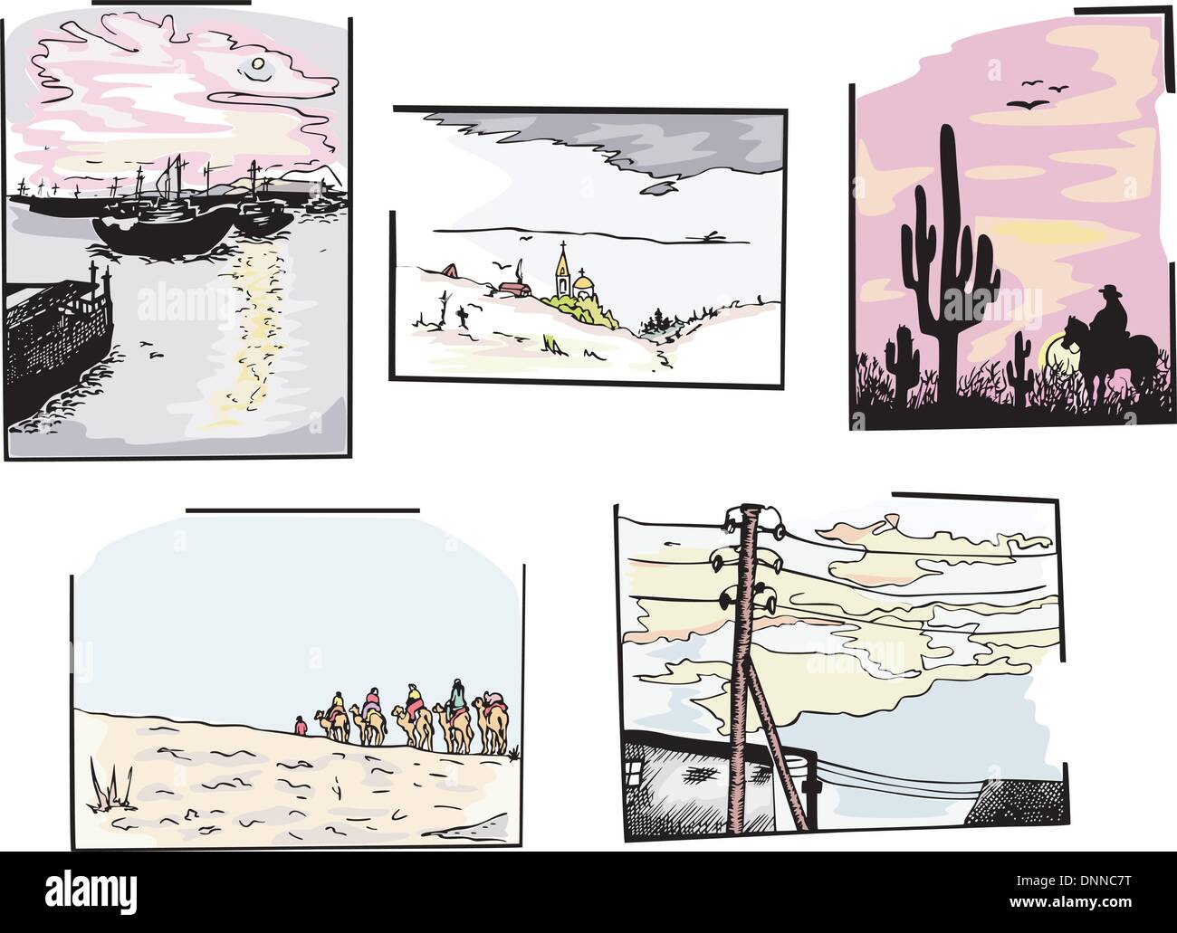 Set of miscellaneous landscapes. Color vector sketches Stock Vector ...