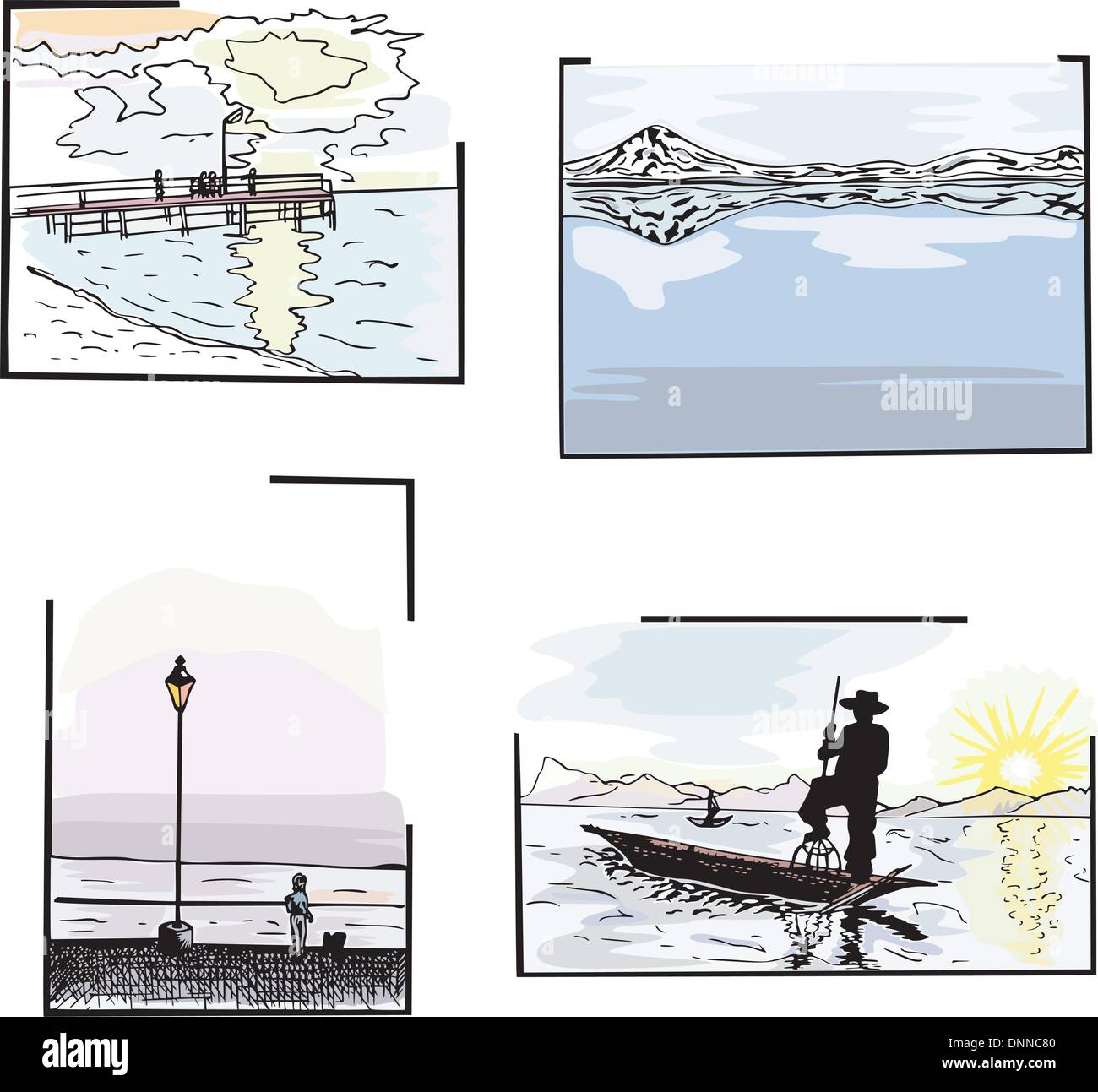 Set of water landscapes. Color vector sketches Stock Vector Image & Art ...