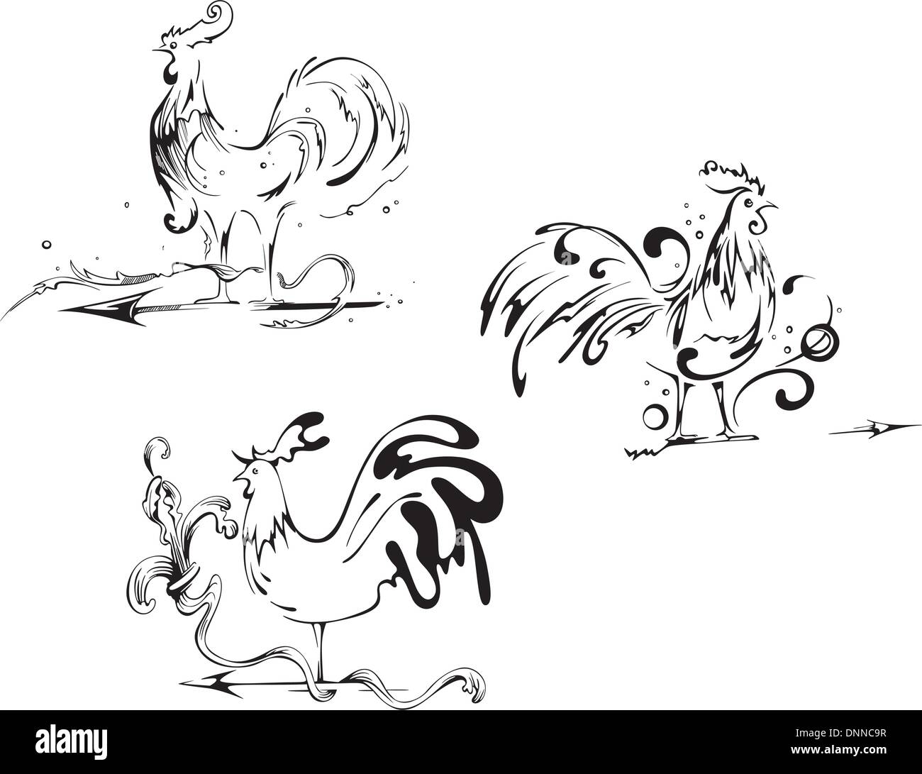 Vector set of French Roosters. Black and white illustrations Stock ...