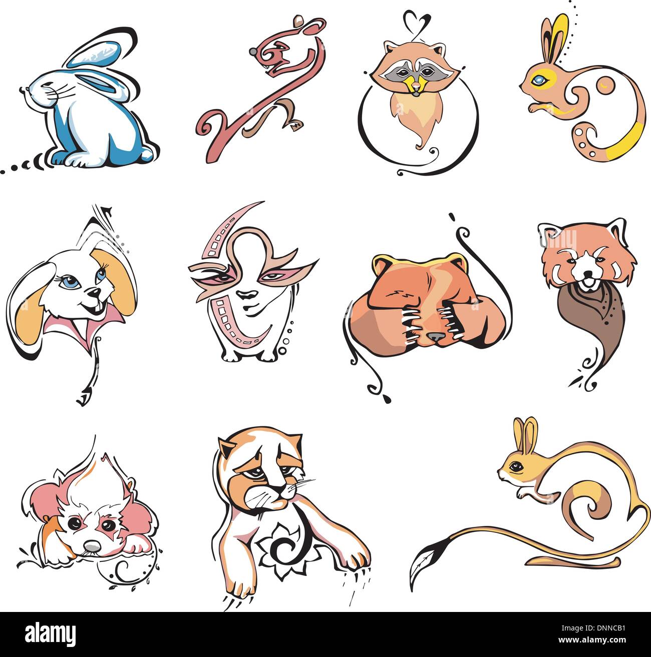 Miscellaneous stylized animals. Set of color vector animal icons Stock ...