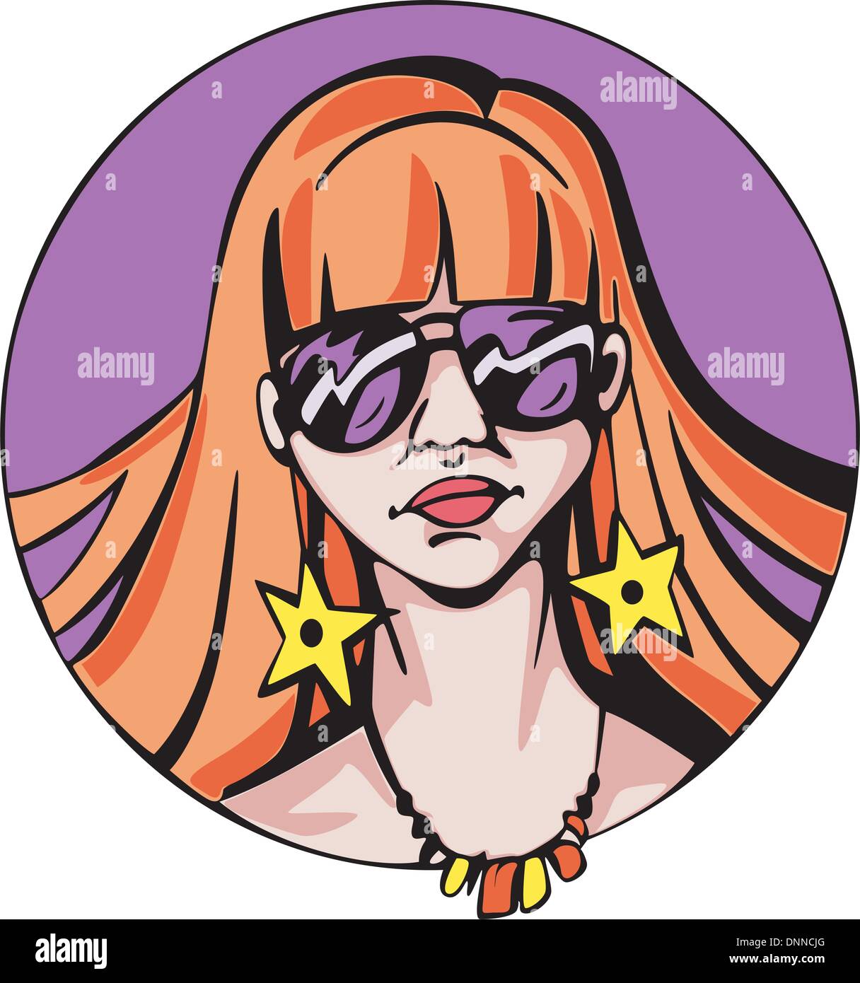 Round portrait of young cute redhead woman. Colorful vector ...