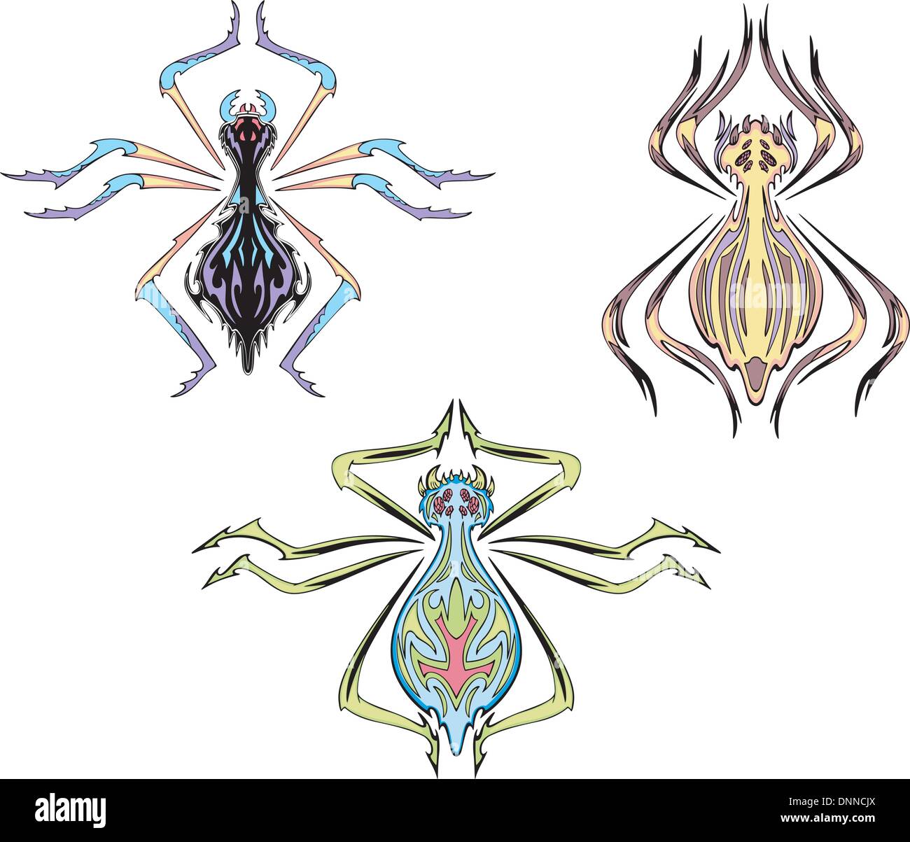 Symmetrical spider tattoos. Set of color vector illustrations Stock ...