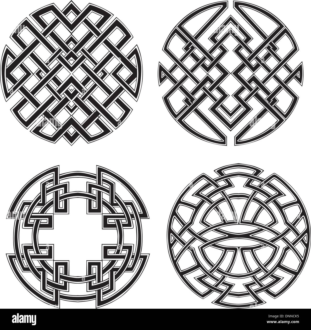 Symmetrical round knot patterns. Set of black and white vector ...