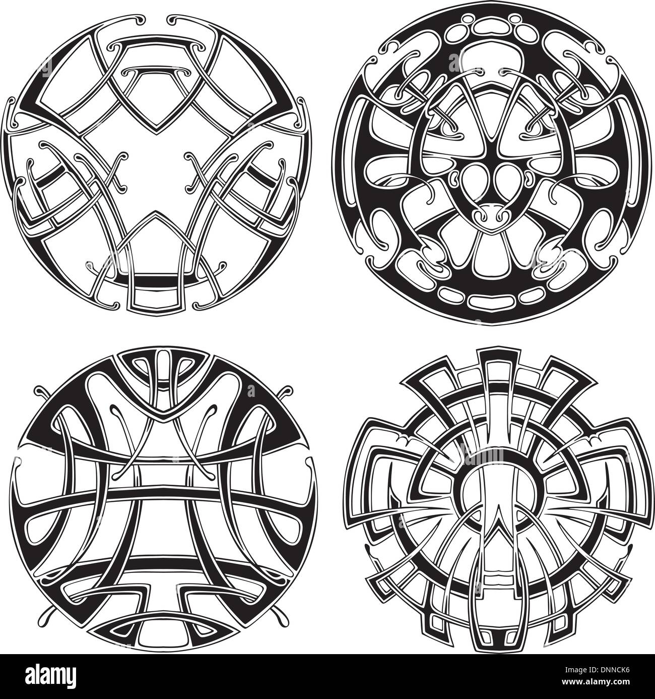 Symmetrical round knot patterns. Set of black and white vector ...