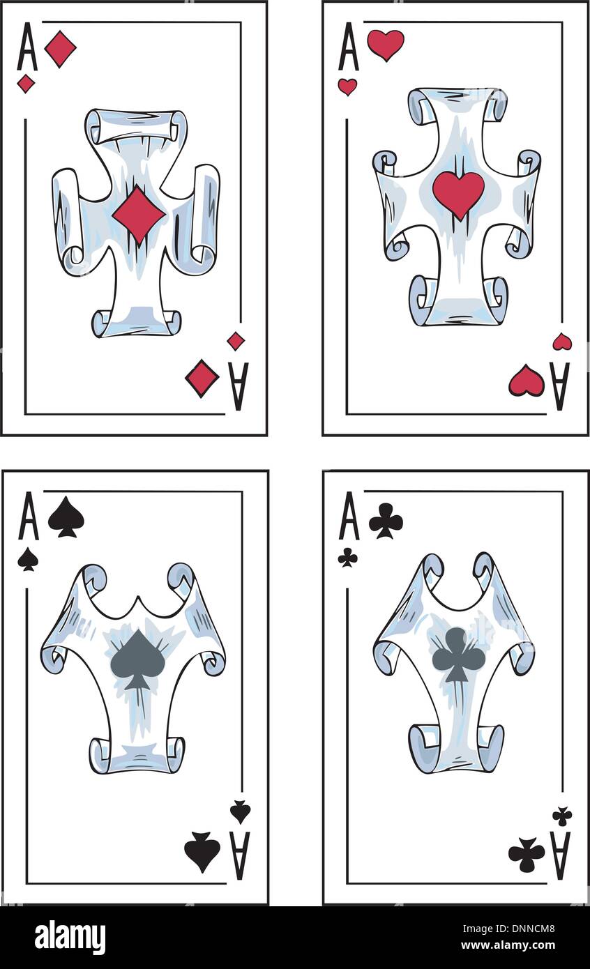 Playing cards. Aces. Set of color vector illustrations Stock Vector ...