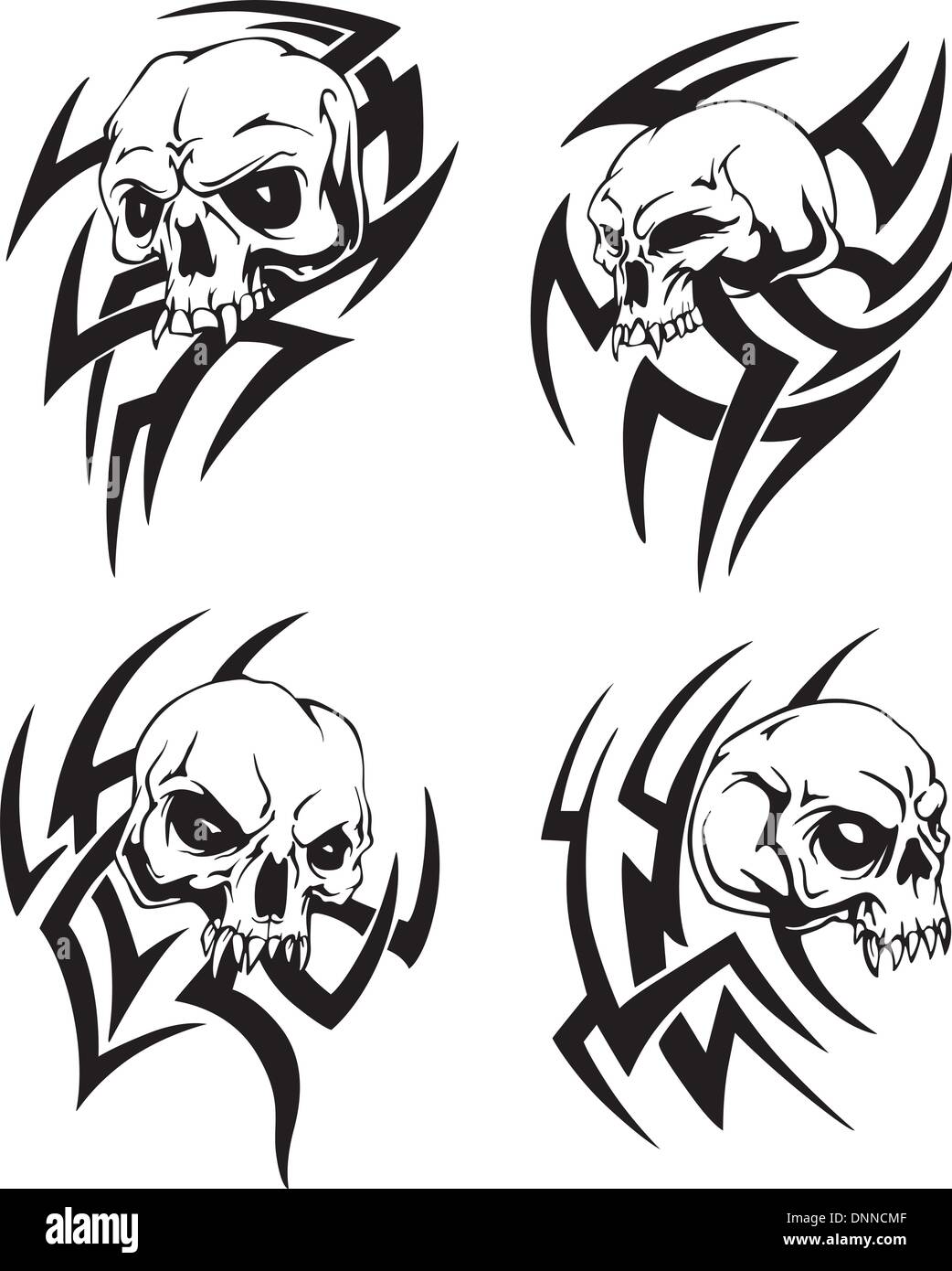 Skull tattoos. Set of black and white vector illustrations Stock Vector ...