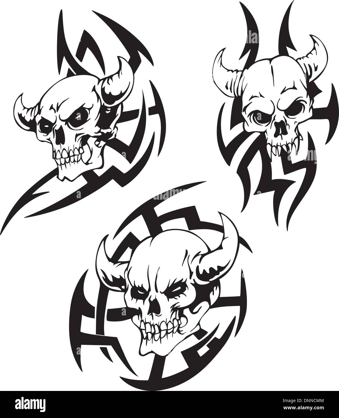 Devil Skulls. Set of black and white vector illustrations Stock Vector ...