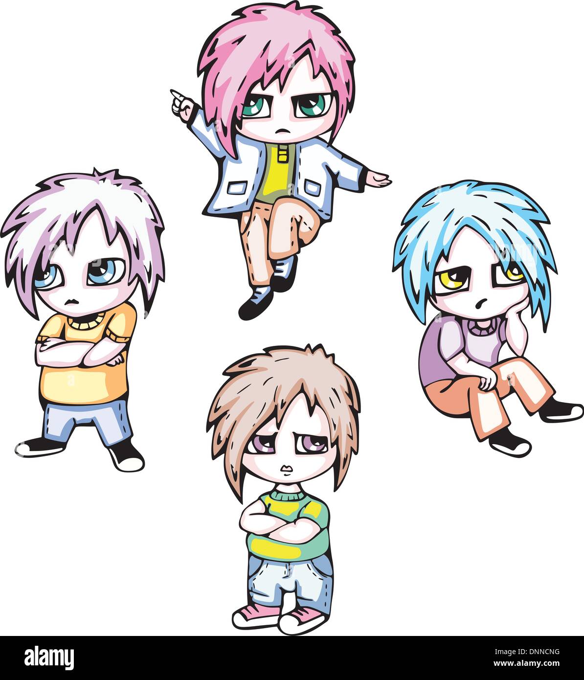 Anime boys. Set of color vector illustrations in style of Japanese ...