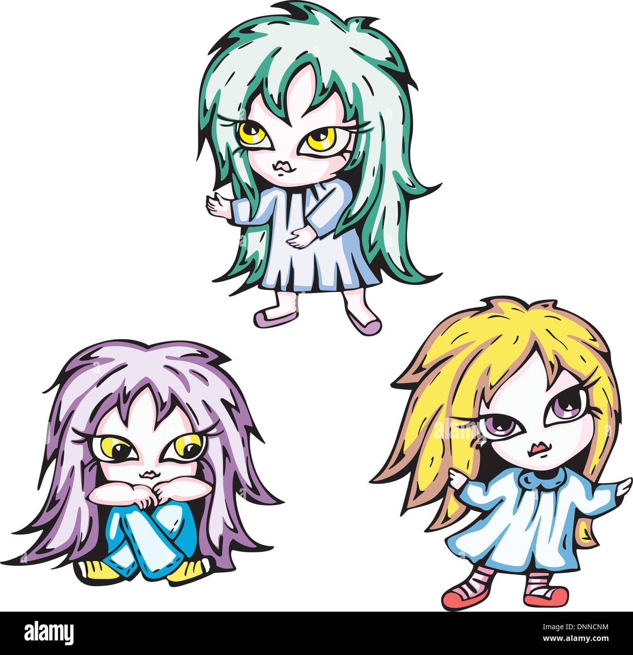 Anime girls. Set of color vector illustrations in style of Japanese ...