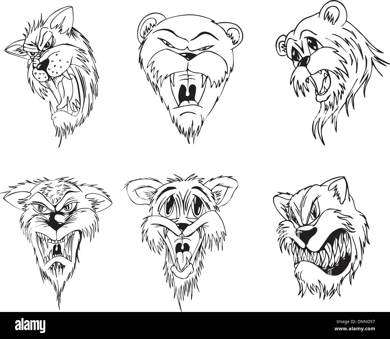Aggressive animal heads. Set of black and white vector tattoo designs ...