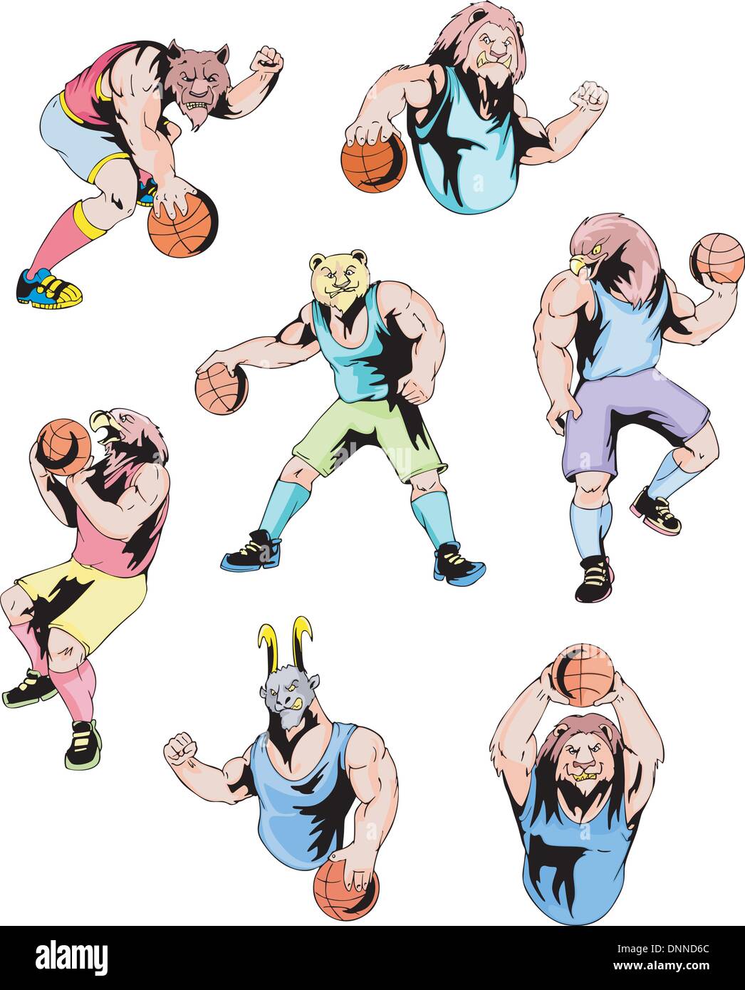 Sport mascots - basketball. Set of color vector illustrations Stock ...
