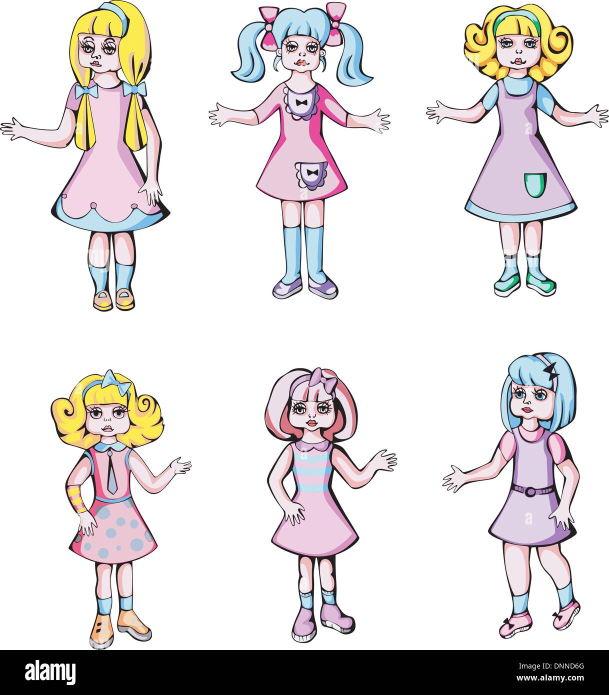 Set of cute girl dolls. Color vector illustrations Stock Vector Image ...