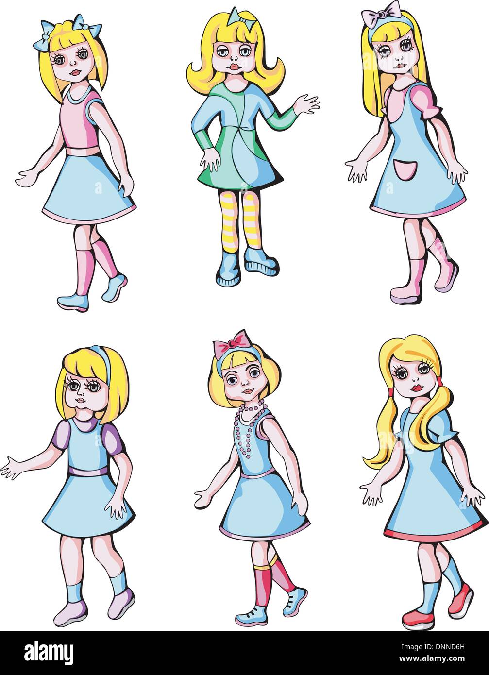 Set of cute girl dolls. Color vector illustrations Stock Vector Image ...