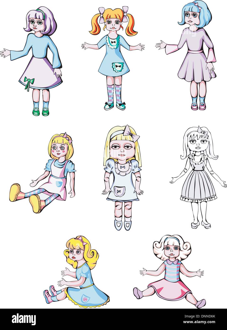 Set of cute girl dolls. Color vector illustrations Stock Vector Image ...
