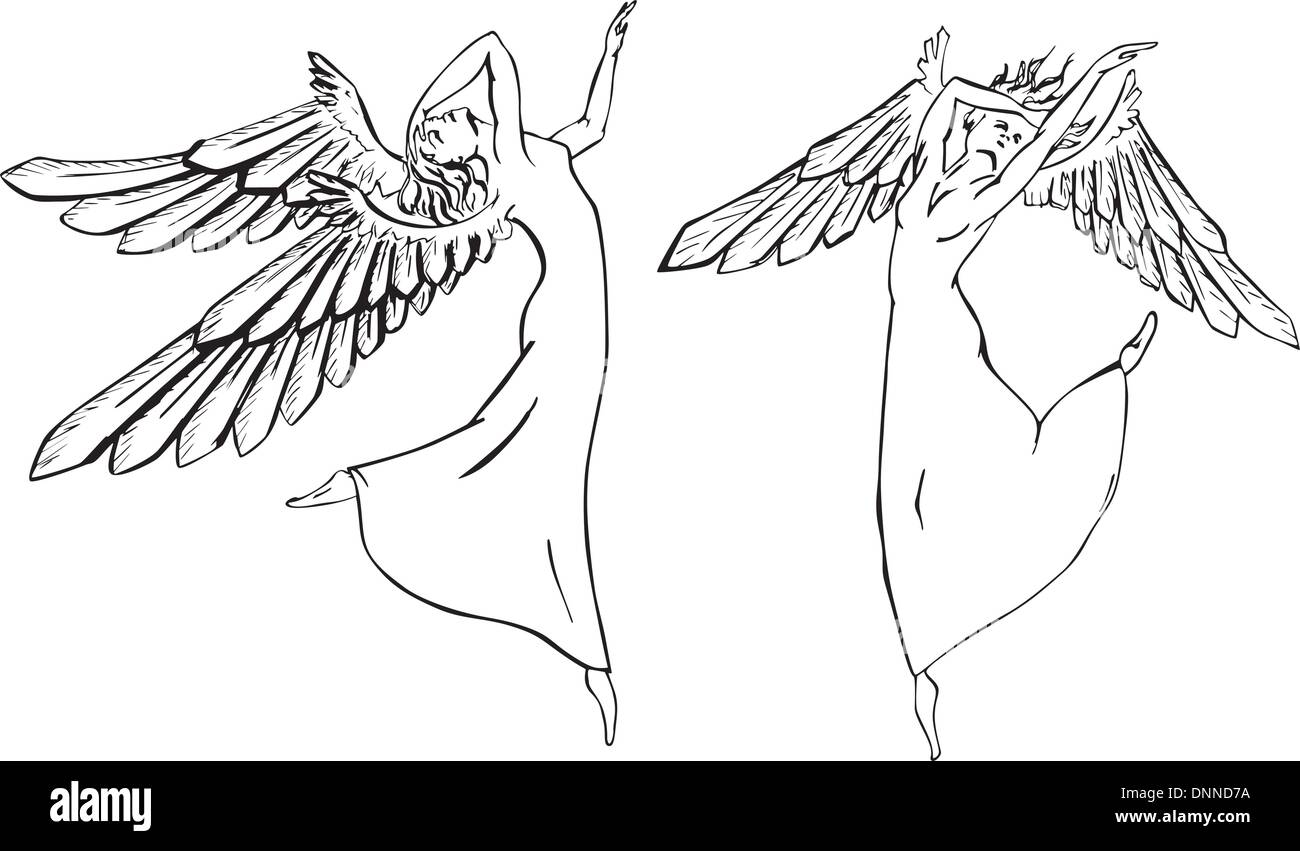 Dancing angels. Black and white vector illustration Stock Vector Image & Art - Alamy
