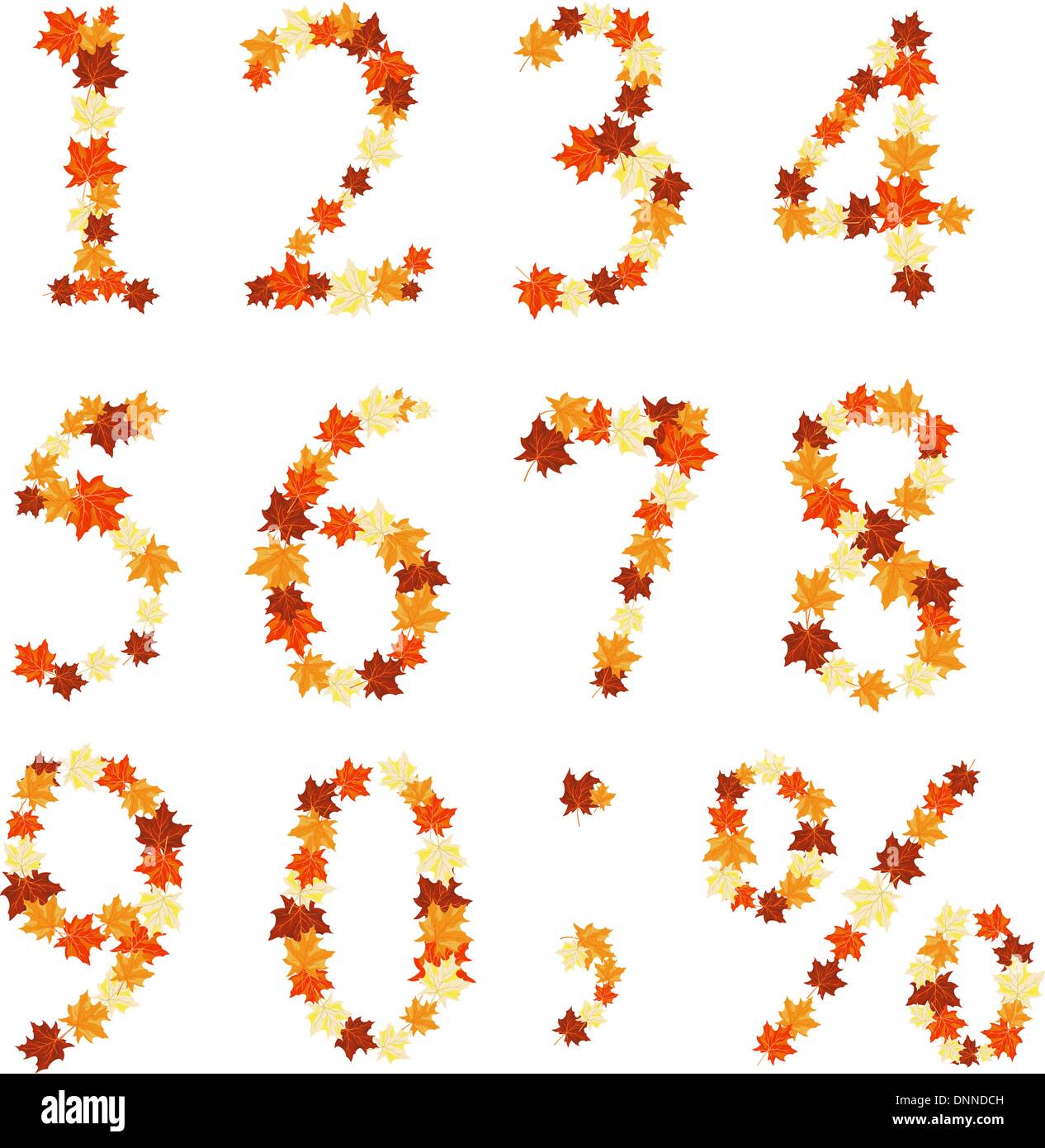 Autumn maples leaves numeral set. Vector illustration Stock Vector ...