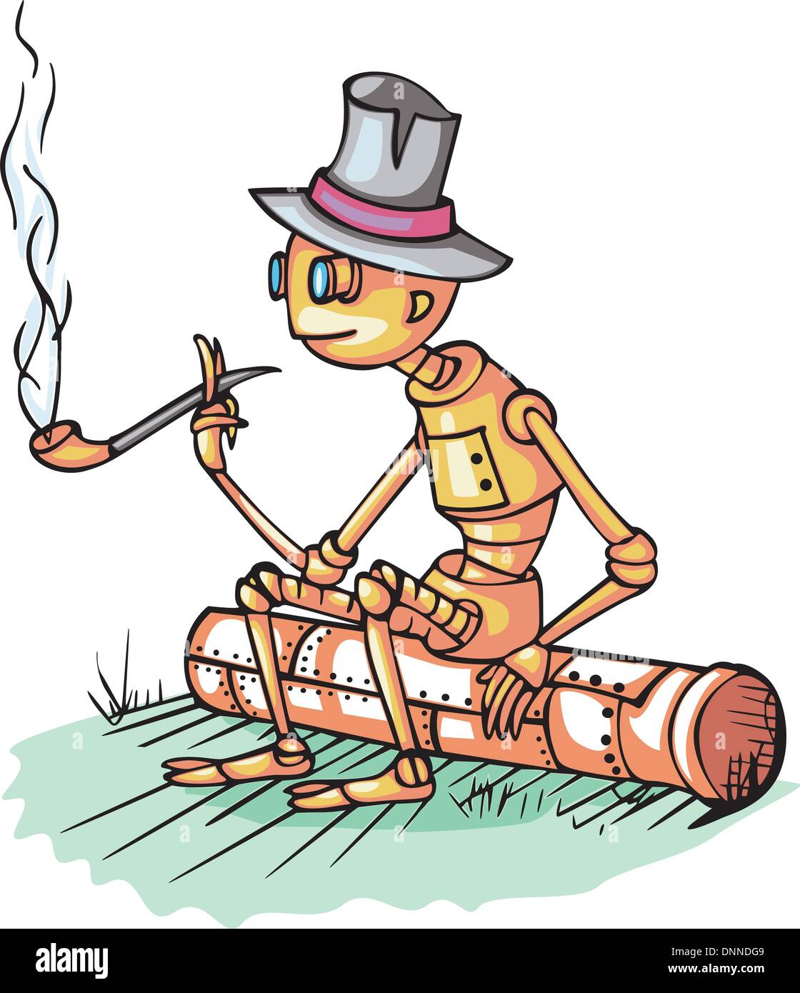 Robot sits on pipe and smokes. Cartoon. Color vactor ilustration Stock ...