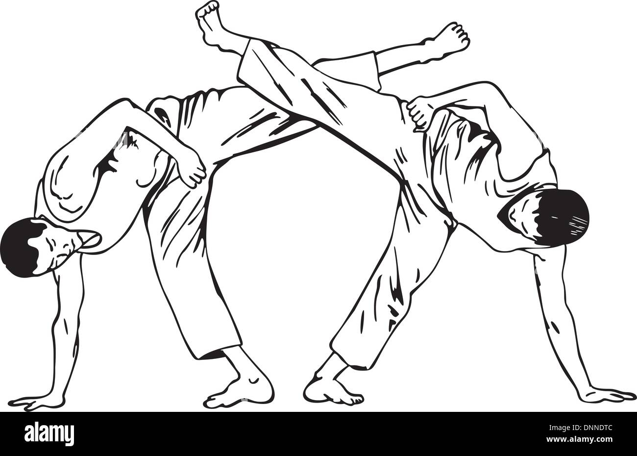 Man-to-man fight. Black and white vector illustration Stock Vector ...