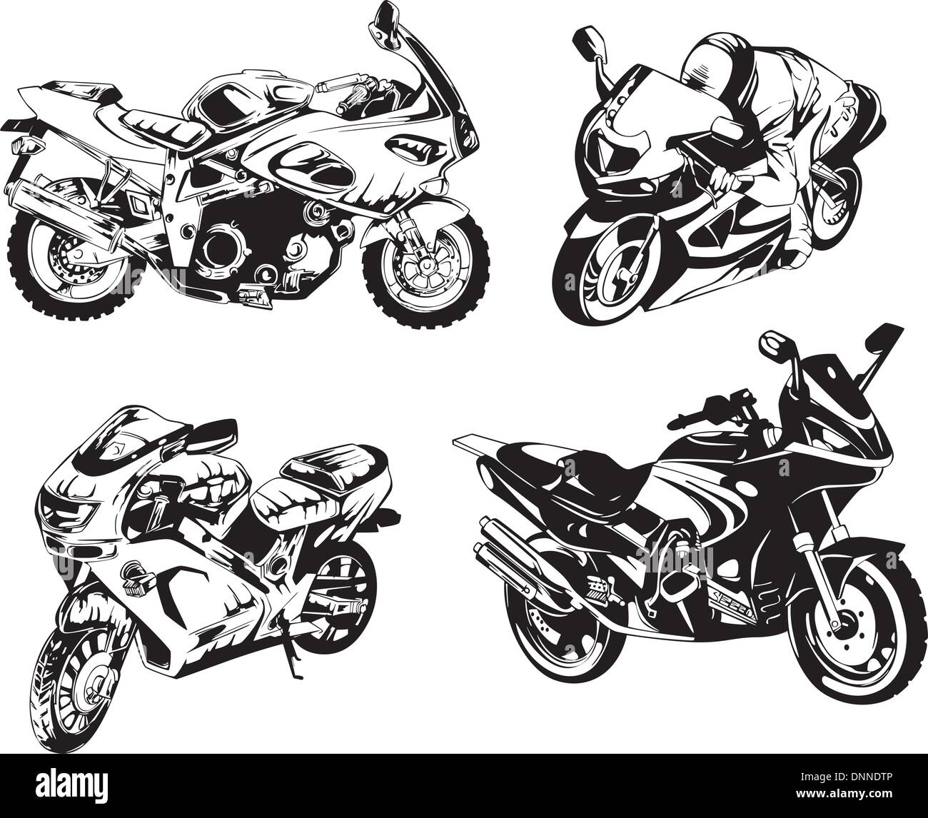 Motorcycles. Set of black and white vector illustrations Stock Vector ...