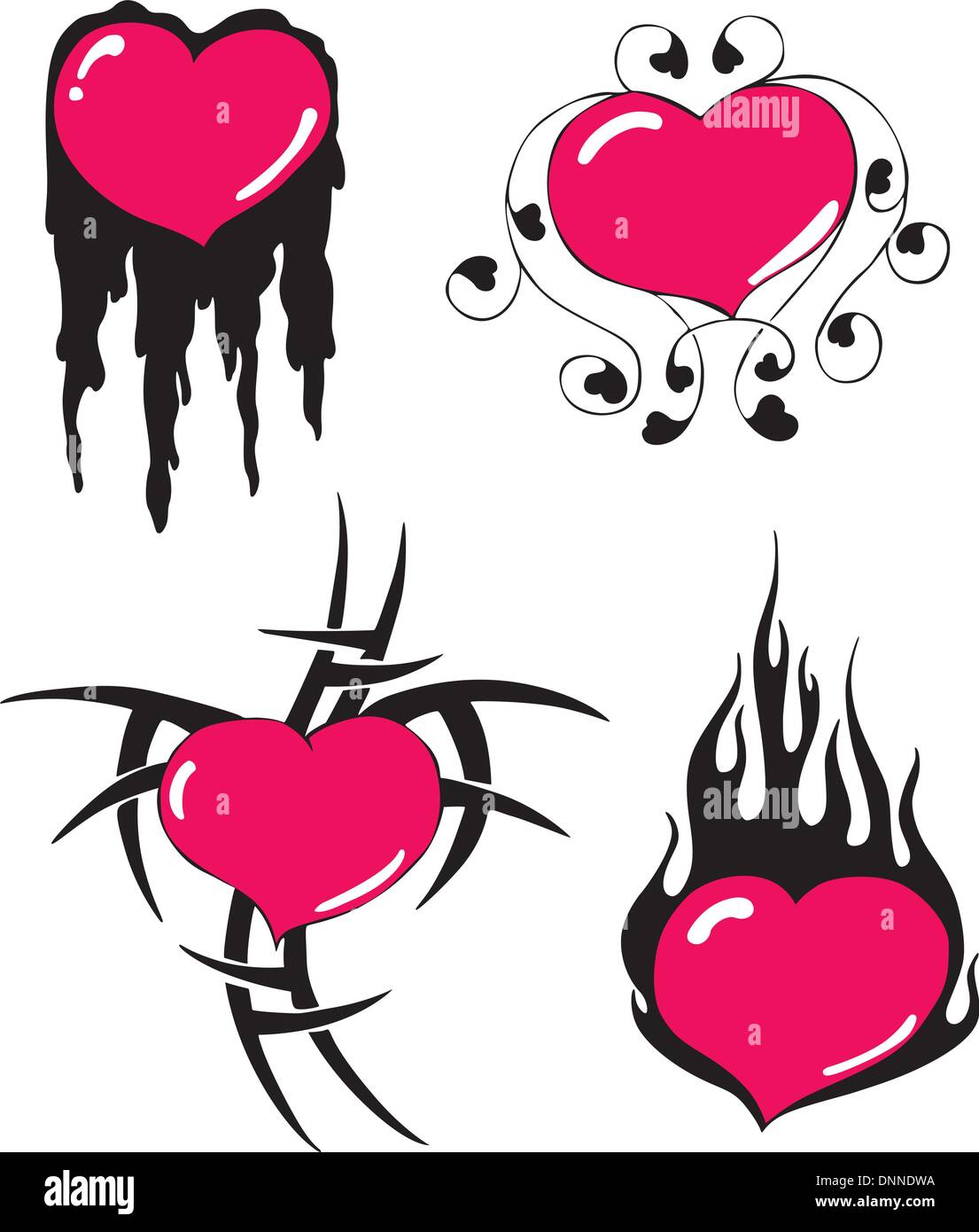 Simple heart designs. Set of black and red vector illustrations Stock ...