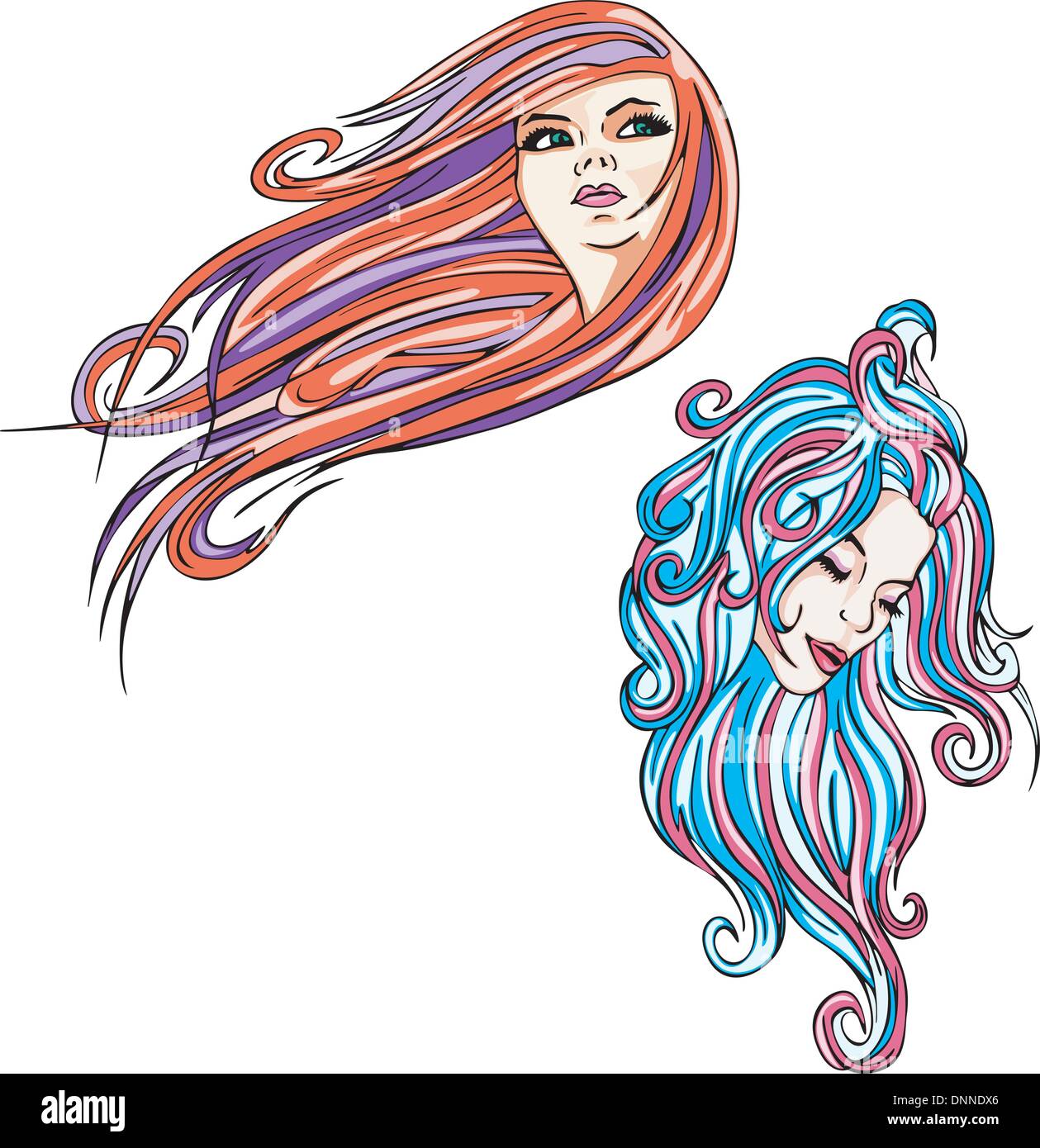 Two woman portraits. Set of color vector illustrations Stock Vector ...